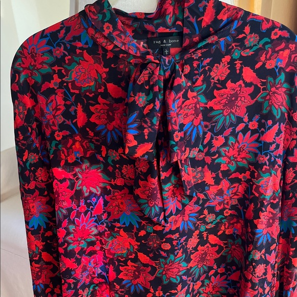 rag & bone | Tops | Rag Bone Red And Blue Floral Blouse | Poshmark